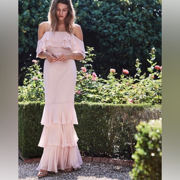 Wayf | Dresses | Wayf Lauren Off The Shoulder Blush Pinkpeach Ruffle ...